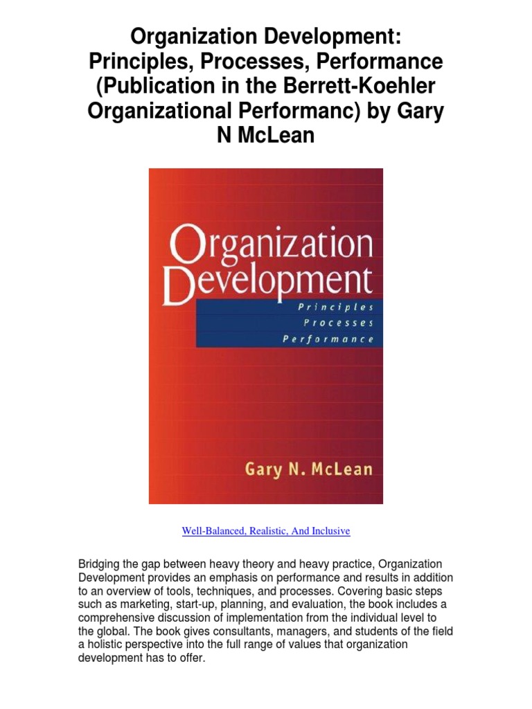 Organization Development Principles Processes Performance Publication in The Berrett Koehler ...