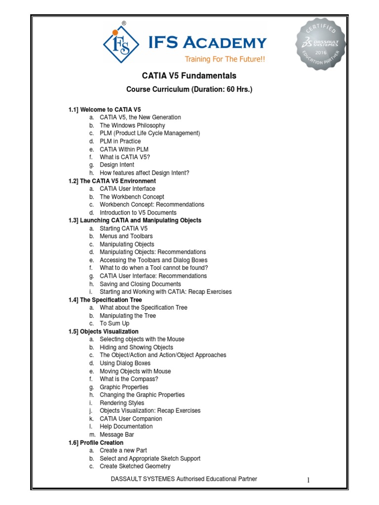 CATIA V5 Fundamentals Course Guide | PDF | Product Lifecycle | Software