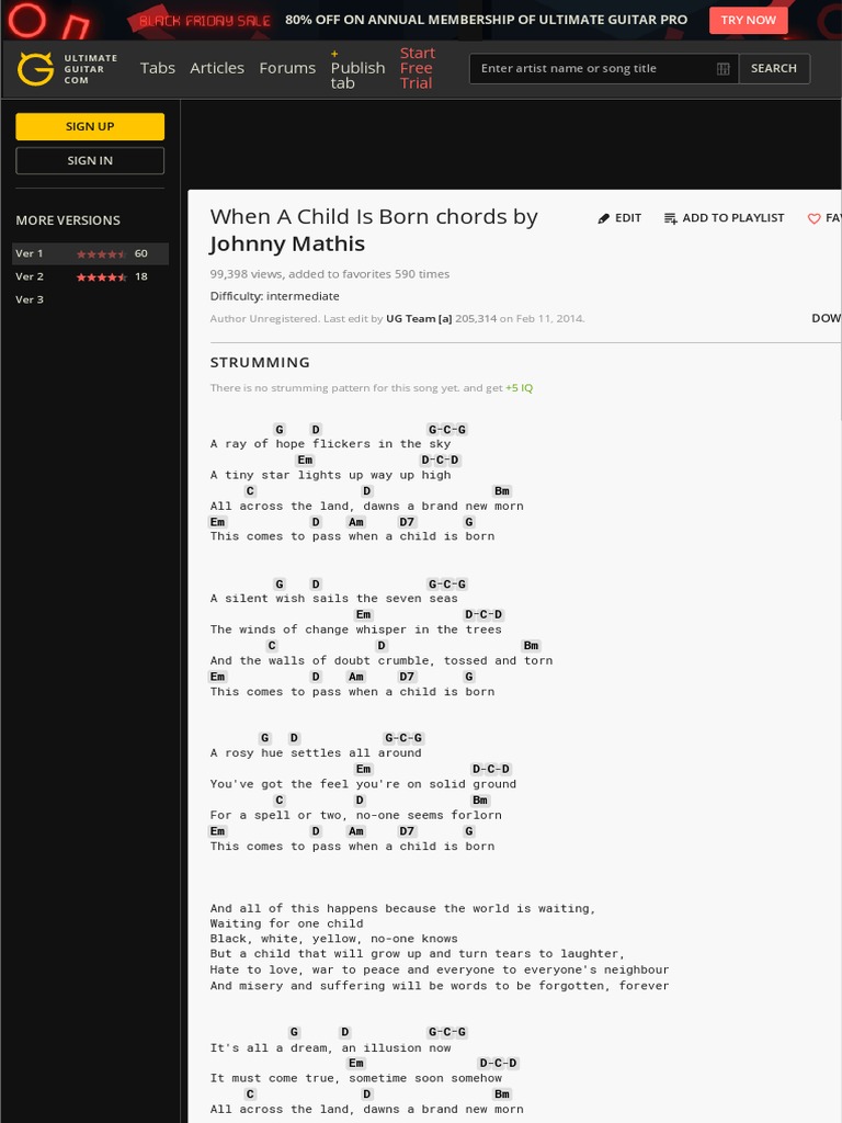 WHEN A CHILD IS BORN CHORDS by Johnny Mathis @ PDF | PDF | Musical ...