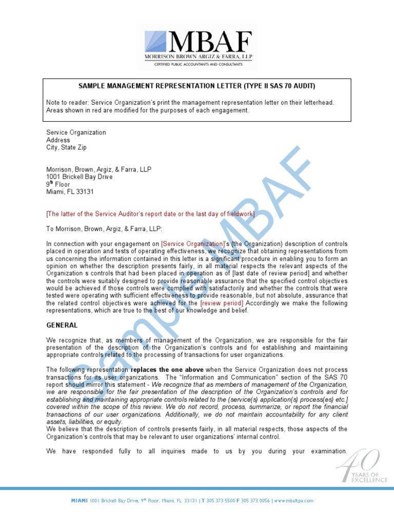 Sample Management Representation Letter | PDF | Auditor's Report | Audit