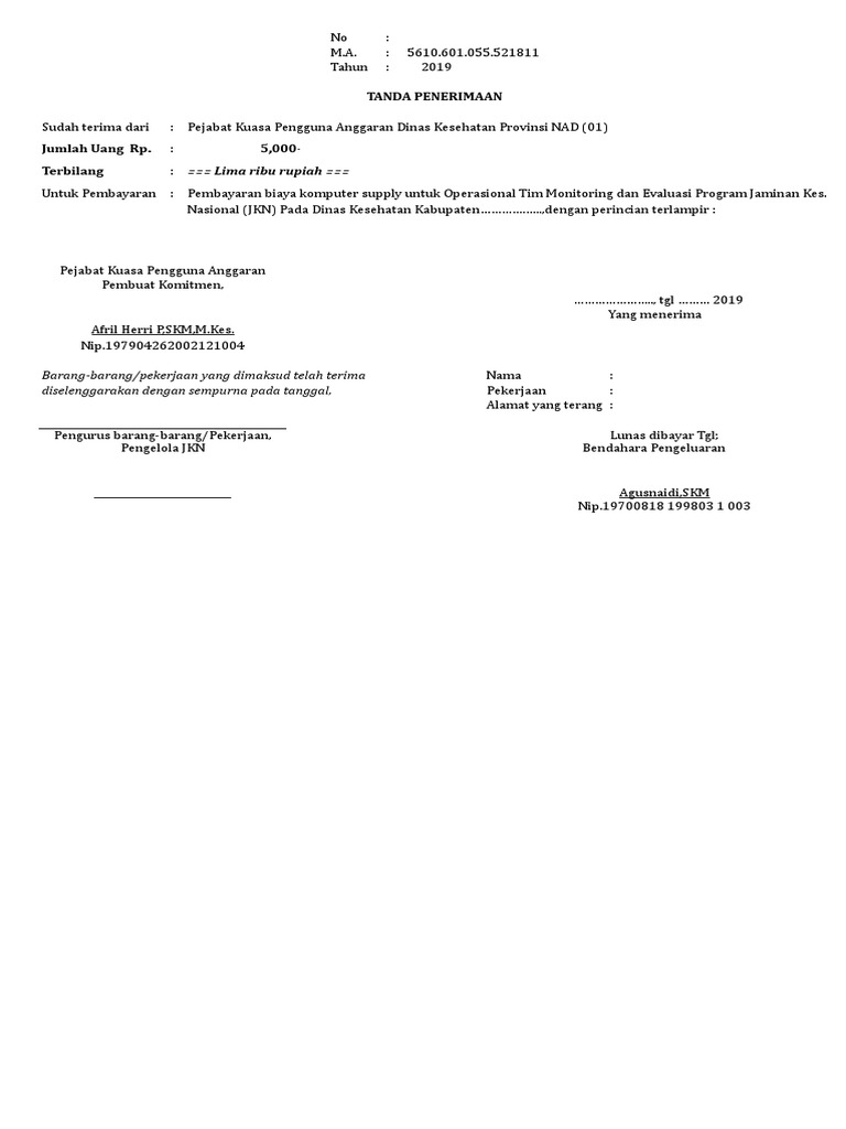 Contoh Kwitansi ATK | PDF