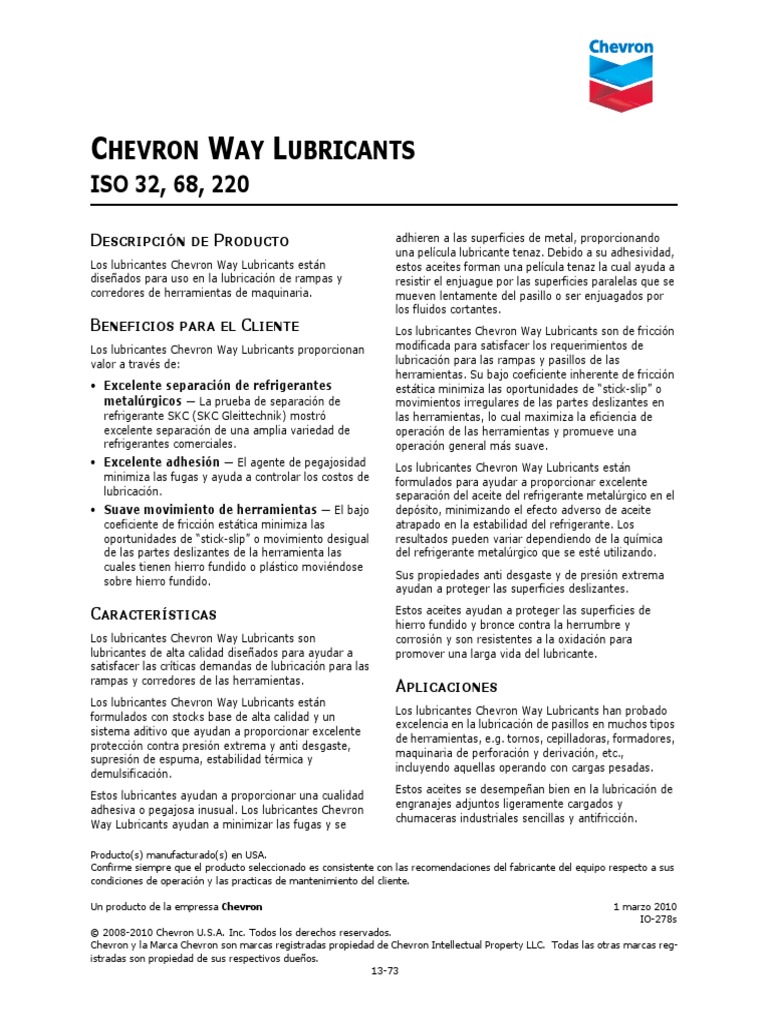 Chevron Way Lubricants Iso 32-68-220 | PDF | Lubricante | Metalurgia