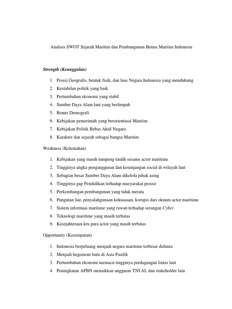 Analisis SWOT Maritim Indonesia | PDF | Ilmu Sosial | Perjalanan