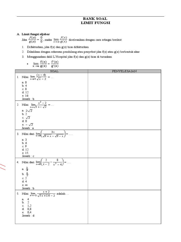 Bank Soal Limit | PDF