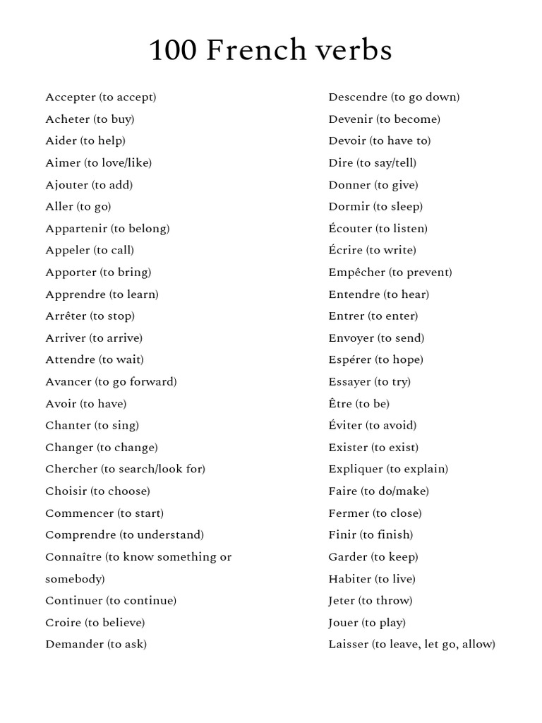 100 Most Common French Verbs | PDF