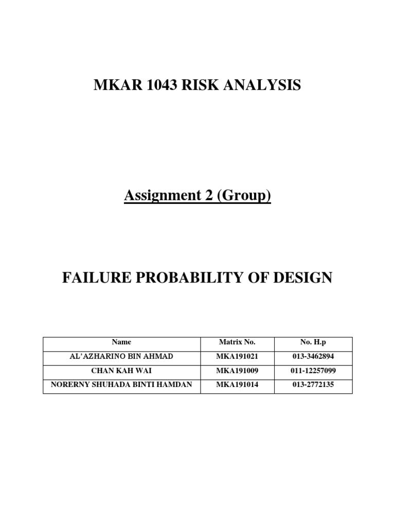 Assignment 2 - Report of Failure Probability of Design | PDF ...