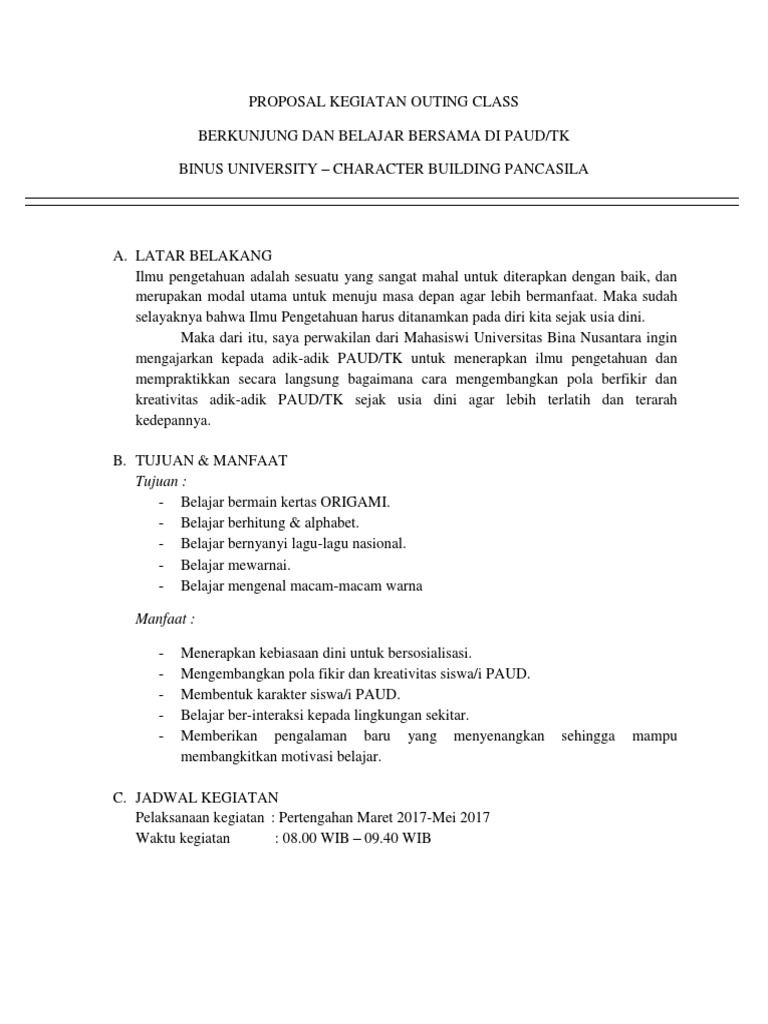 Proposal Kegiatan Outing Class 1 | PDF