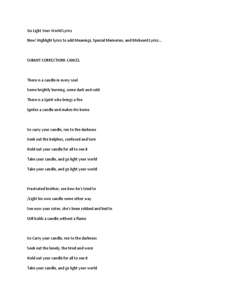 Go Light Your World Lyrics | PDF