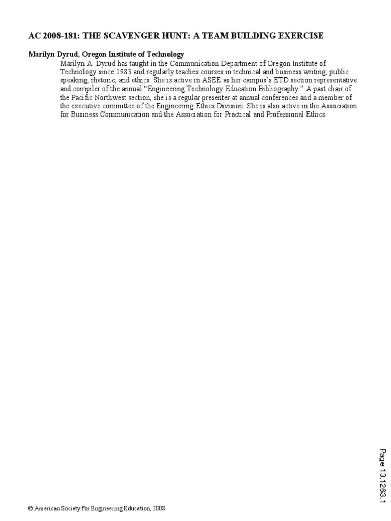 The Scavenger Hunt A Team Building Exercise | PDF | Team Building ...