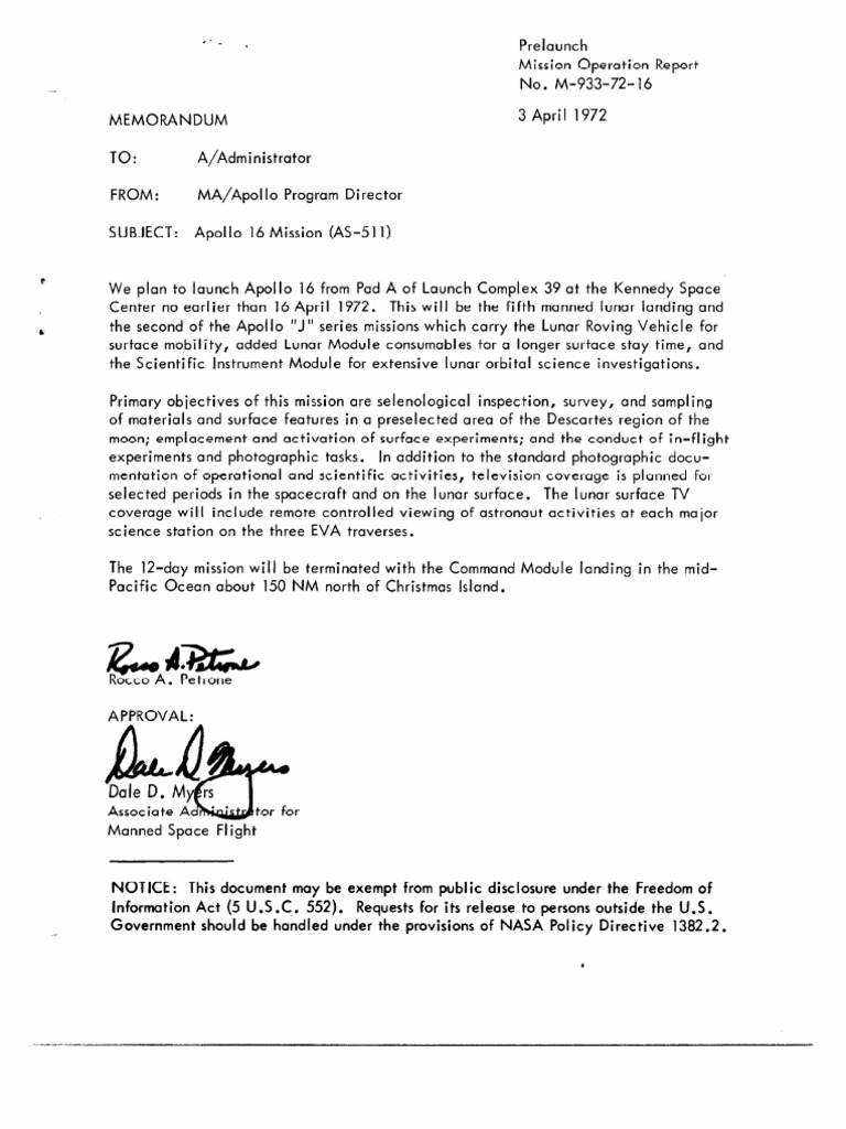 Apollo 16 Mission Operation Report | PDF | Apollo Program | Apollo ...