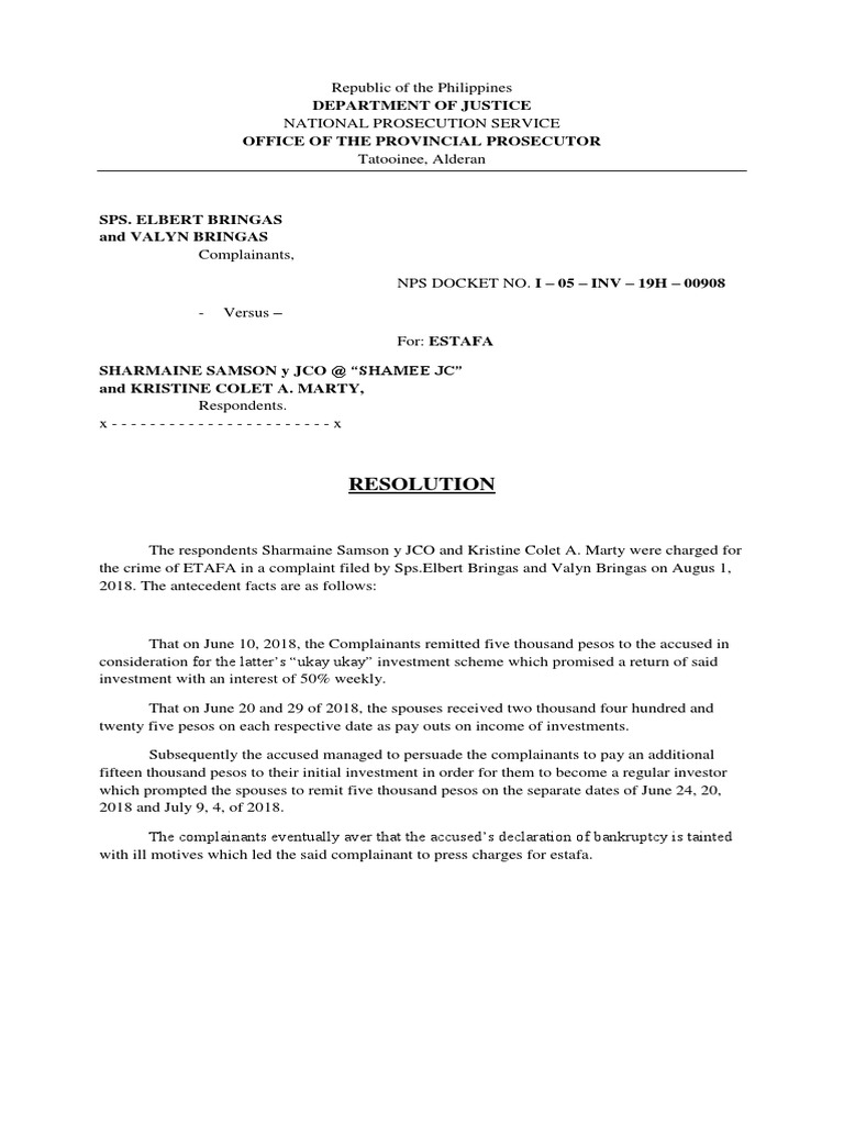 ESTAFA Resolution | PDF