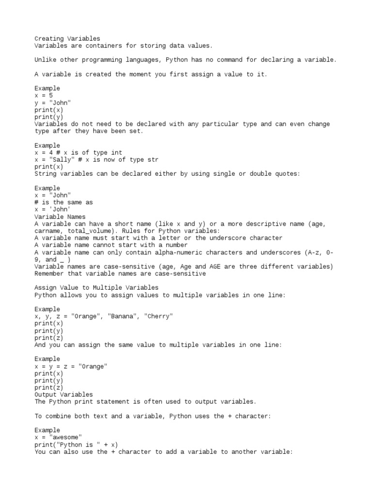 Python Notes 2 | PDF | Variable (Computer Science) | Subroutine