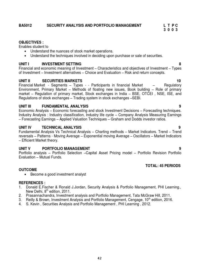 Syllabus SAPM | PDF | Stock Market | Investment Management