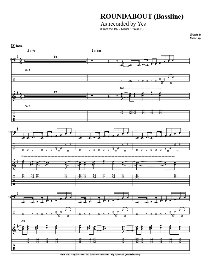 Yes - Roundabout Bass | PDF | Music Theory | Musicology