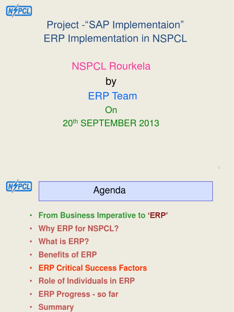 Erp - Curtainraiser (NSPCL Rourkela) | PDF | Enterprise Resource ...
