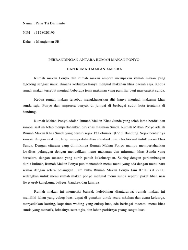 Majanjen Bisnis Ritel - Perbandingan Antara Rumah Makan Ponyo Dan Rumah ...