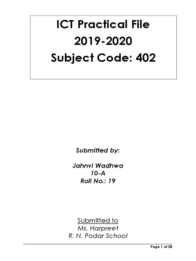 Class 10 ICT Practical File 2019-2020 | PDF | Microsoft Excel | Paragraph
