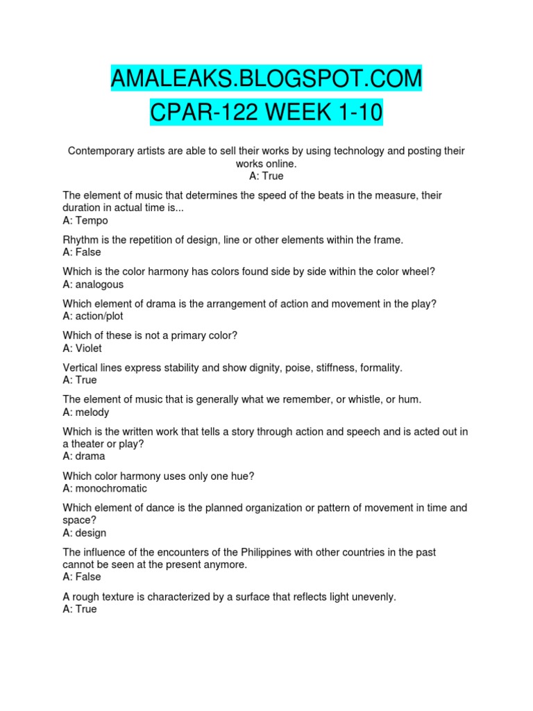 Grade 12 Cpar-122-Week-1-10 | PDF | Composition (Visual Arts) | Dances