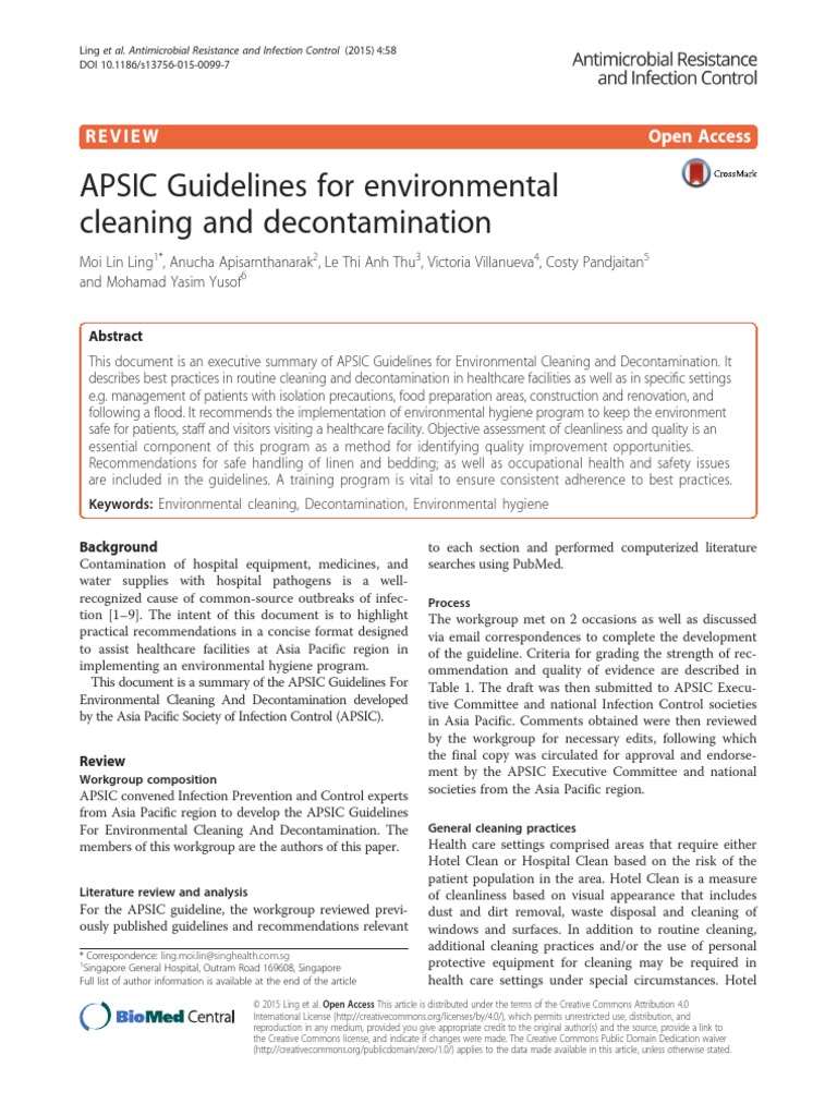 Asia Pacific Society of Infection Control (APSIC) Guidelines For ...