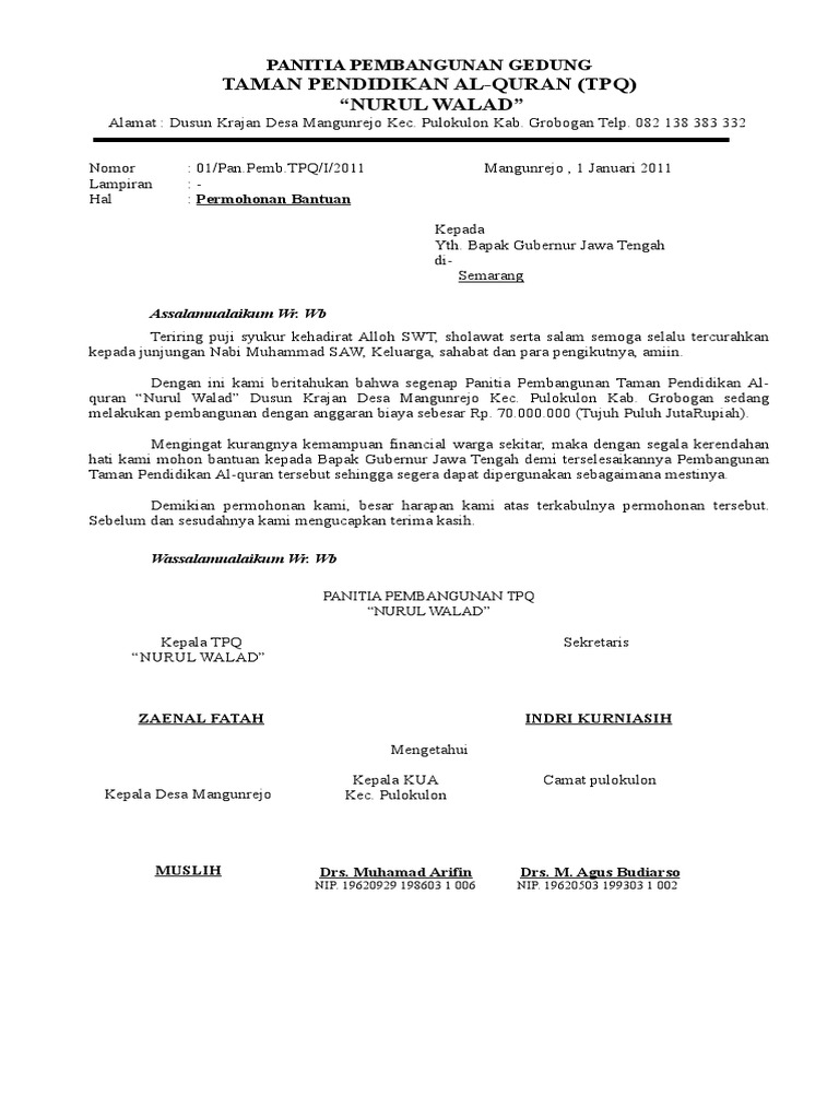 Proposal Pembangunan Gedung TPQ Nurul Walad | PDF