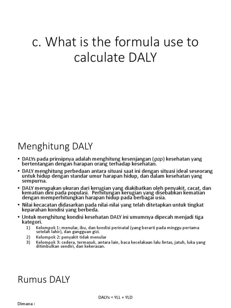 What Is The Formula Use To Calculate DALY | PDF