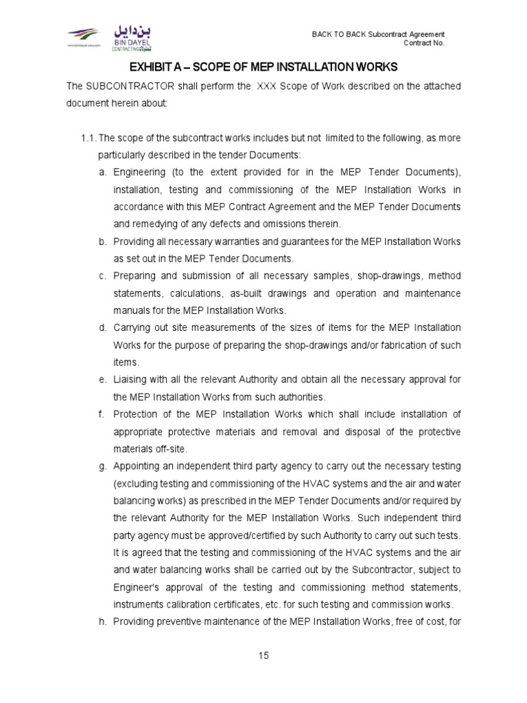 MEP Back To Back Contract Agreement | PDF | Plumbing | Drinking Water