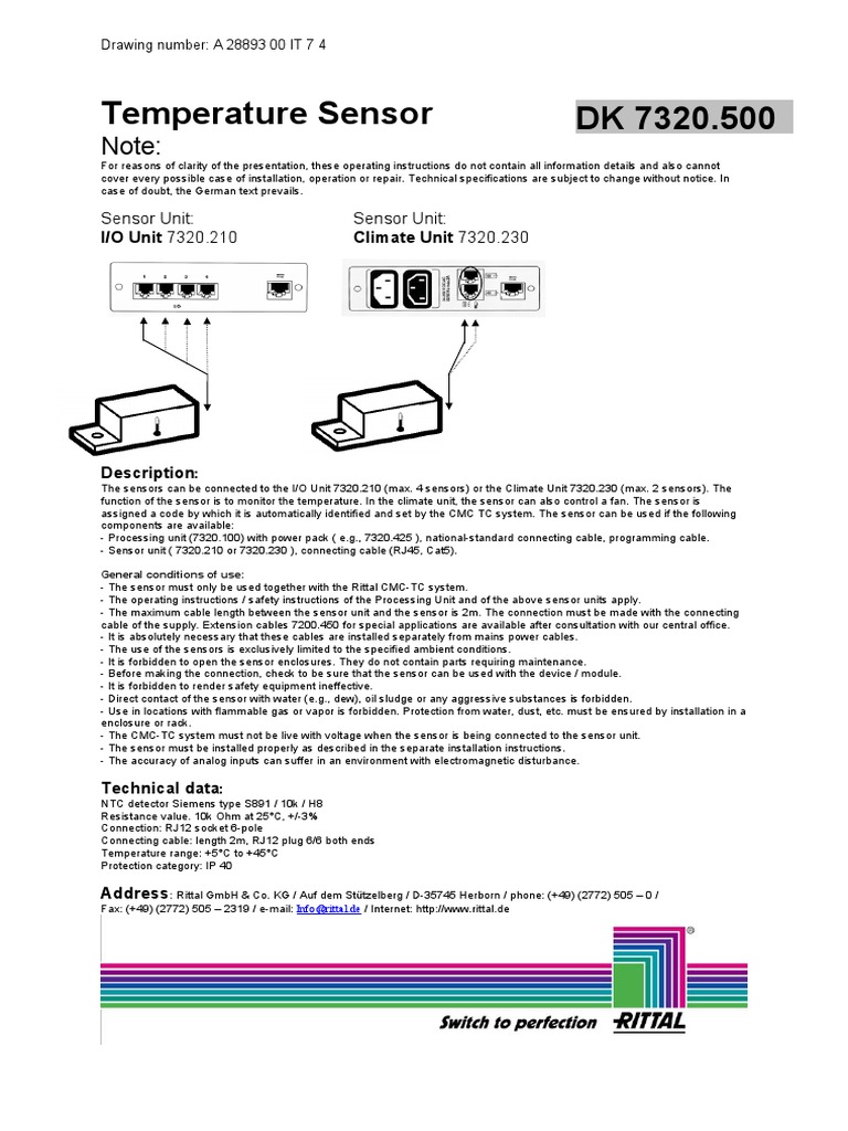Rittal 7320.500 (Temperature Sensor) PDF | PDF | Sensor | Electromagnetism