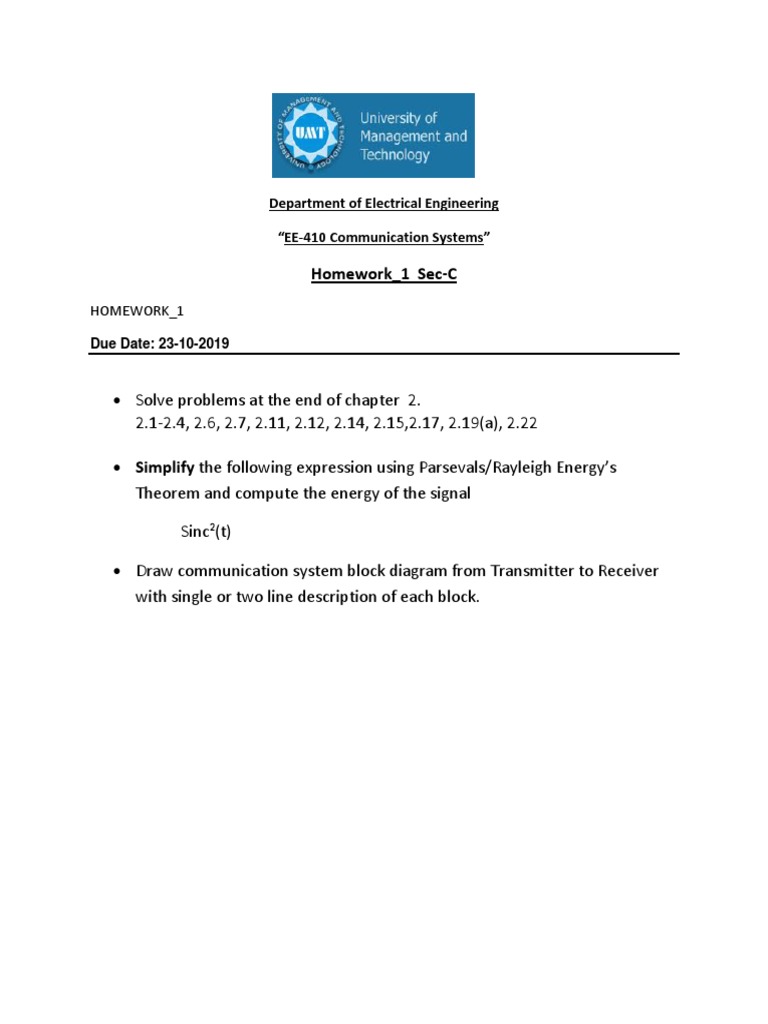 Homework - 1 Communication Systems | PDF