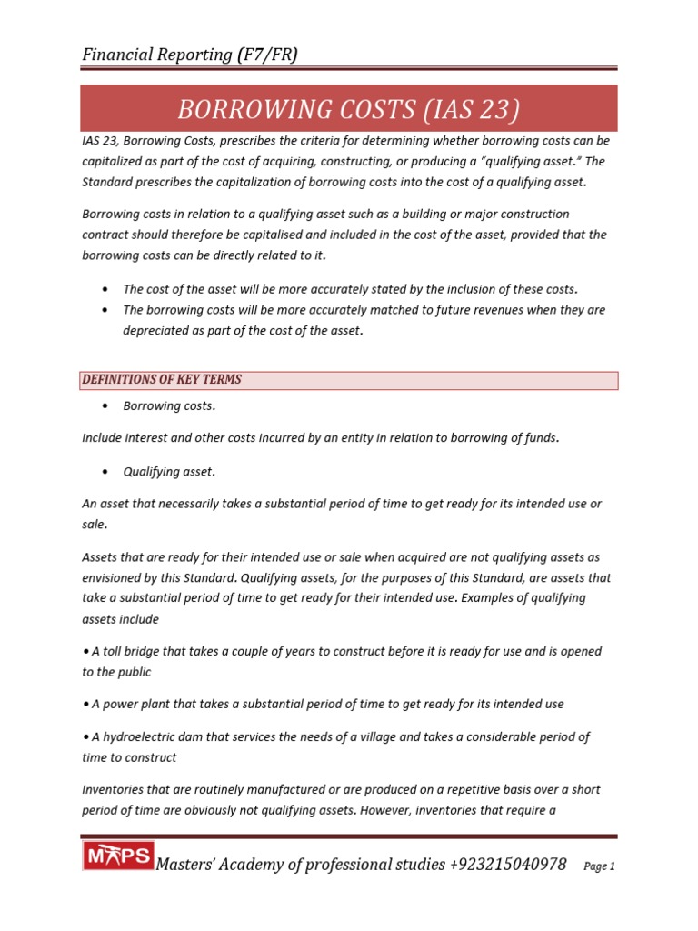 Capitalizing Borrowing Costs Under IAS 23 for Qualifying Assets | PDF ...