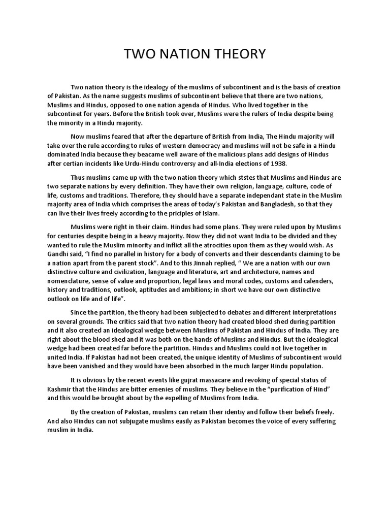 Two Nation Theory | PDF | South Asia | Religion And Belief