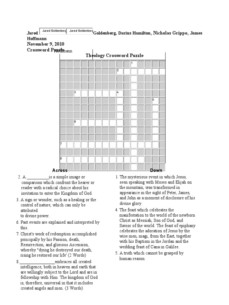 Theology Crossword Puzzle: Key Terms and Concepts | PDF