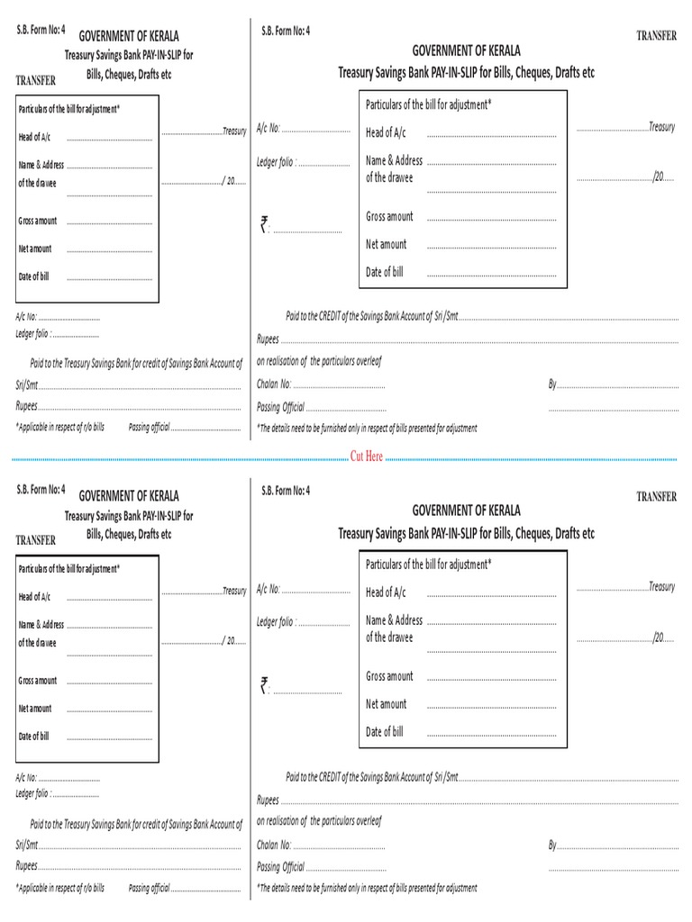 Treasury Pay-in-Slip SB Form No 4.pdf | Rupee | Cheque