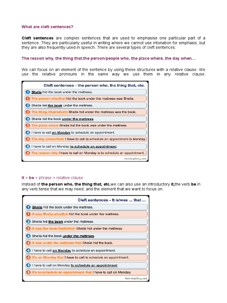Cleft Sentences Notes and Exercise | PDF