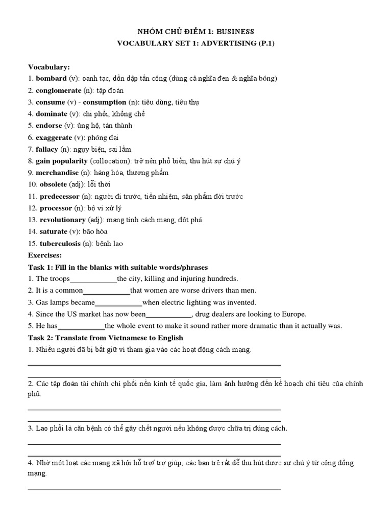 Vocabulary Set 1 - ADVERTISING (P.1) | PDF