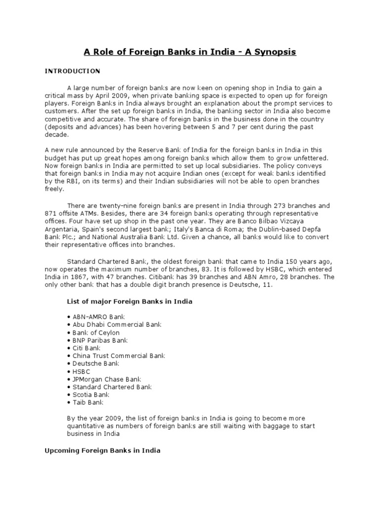 A Role of Foreign Banks in India | PDF | Banks | Economy Of India