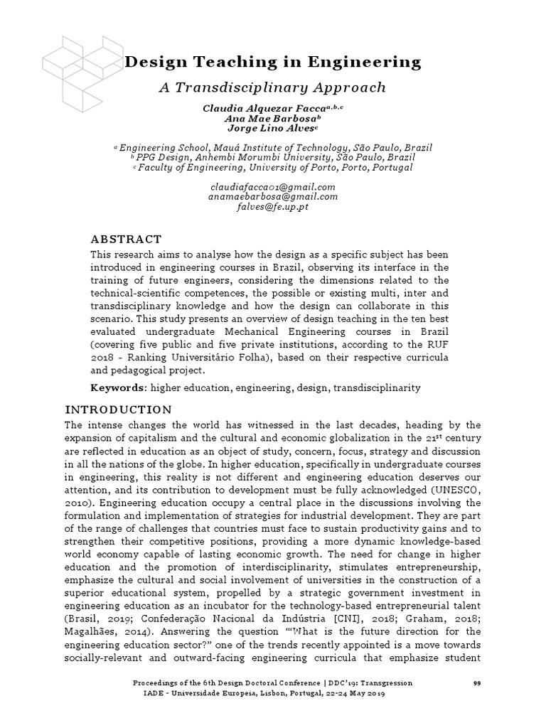 Design Teaching in Engineering: A Transdisciplinary Approach | PDF ...