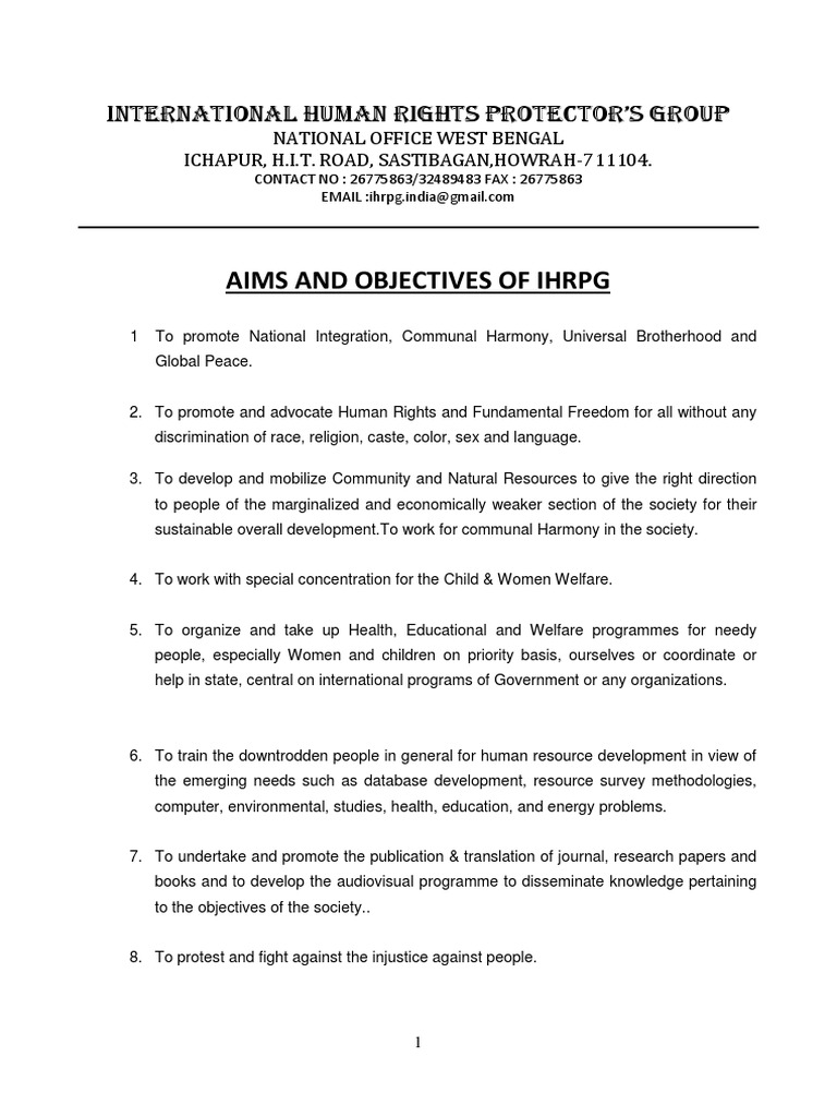 Ihrpg Aims & Objectives | PDF | Welfare | Human Rights