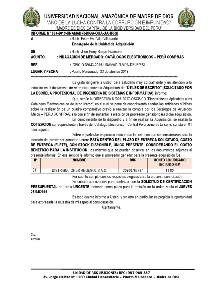 Ejemplo de Informe Perù Compras | PDF | Perú | Gobierno