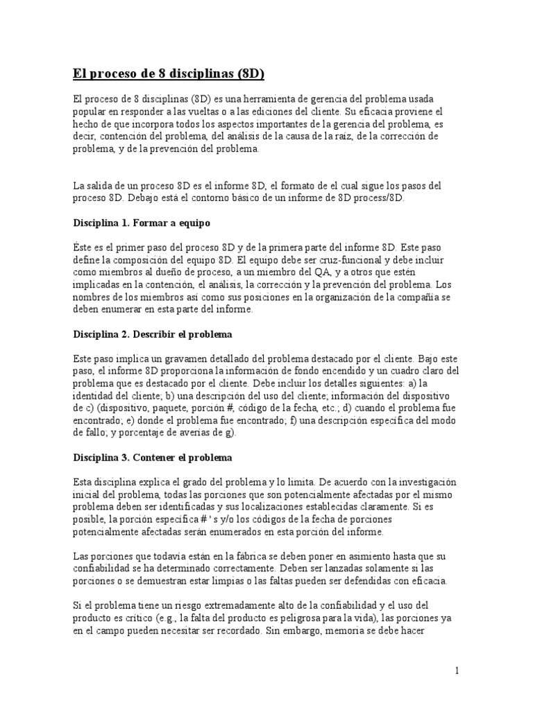 Proceso de 8 Disciplinas (8D) | PDF | Disciplinas | Memoria