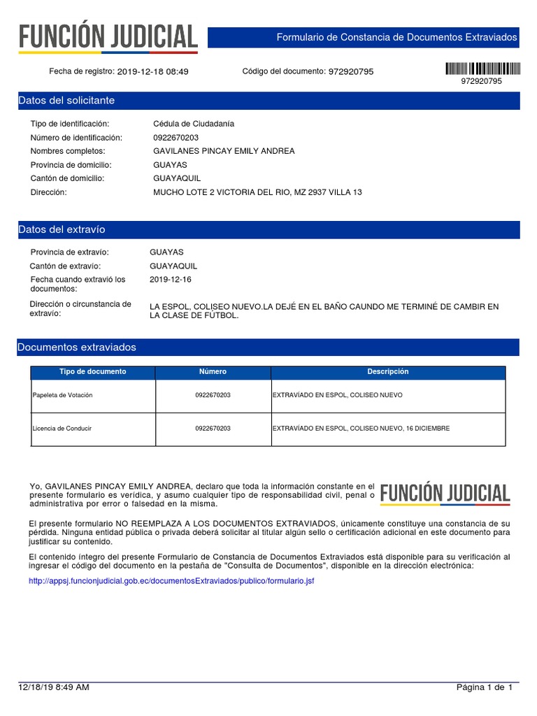 Extravio Cedula Papel PDF | PDF