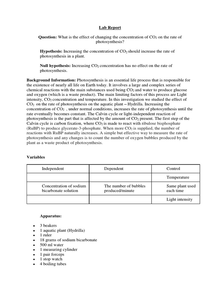 Lab Report - Photosynthesis | PDF | Photosynthesis | Bicarbonate