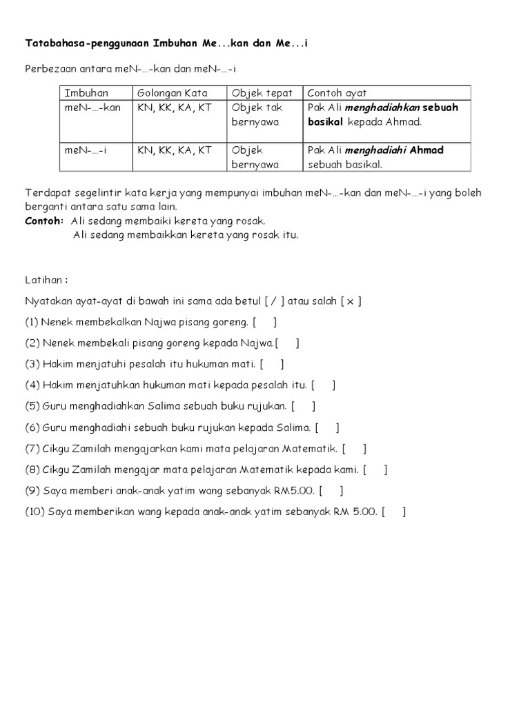 Imbuhan Me-Kan Dan Me-I | PDF