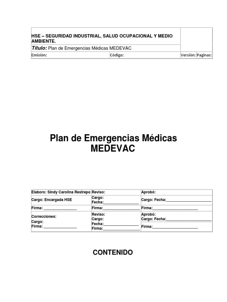 Plan de Emergencias Médicas MEDEVAC | PDF | Lesión | Seguridad y salud ...