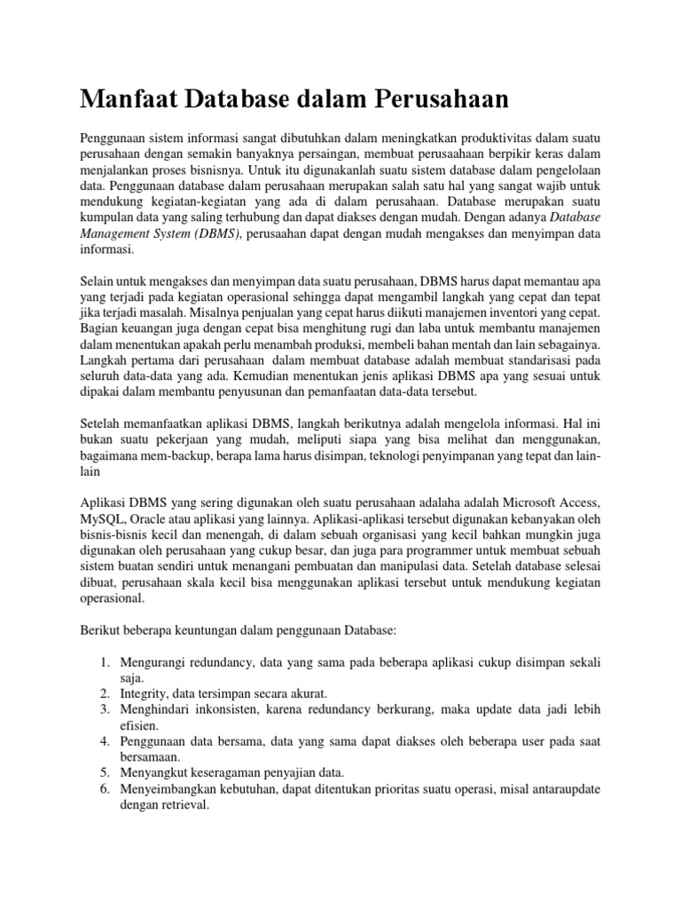 Manfaat Database Dalam Perusahaan | PDF
