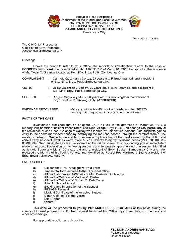 Sample For Case Referral | PDF | Criminal Law | Misconduct