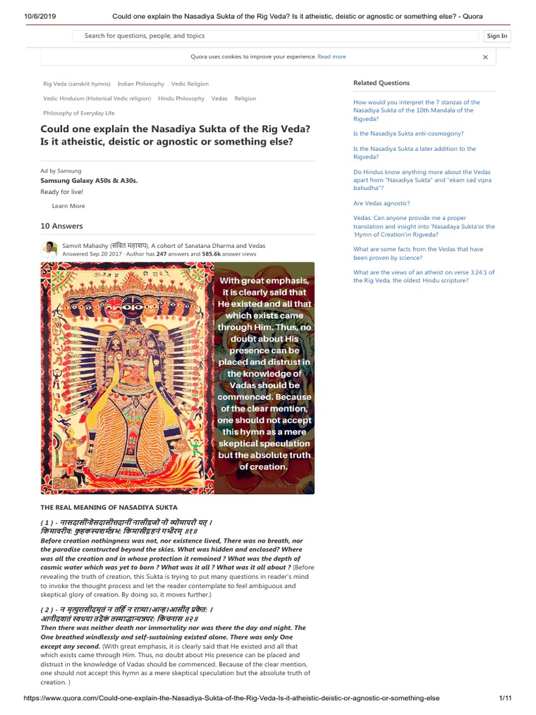 Nasadiya Sukta of The Rig Veda | PDF | Vedas | Agnosticism