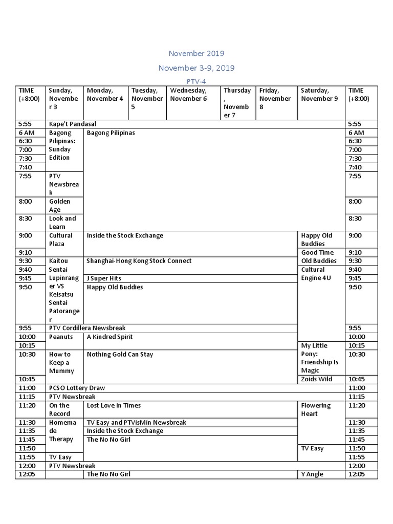 PTV-4 Program Schedule (November 2019-February 2020) | Download Free ...