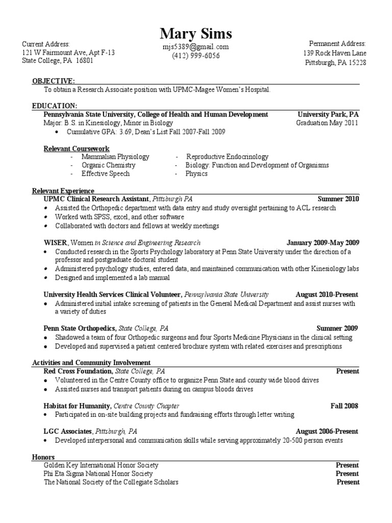 Mary Resume | PDF | Pennsylvania State University | Nursing