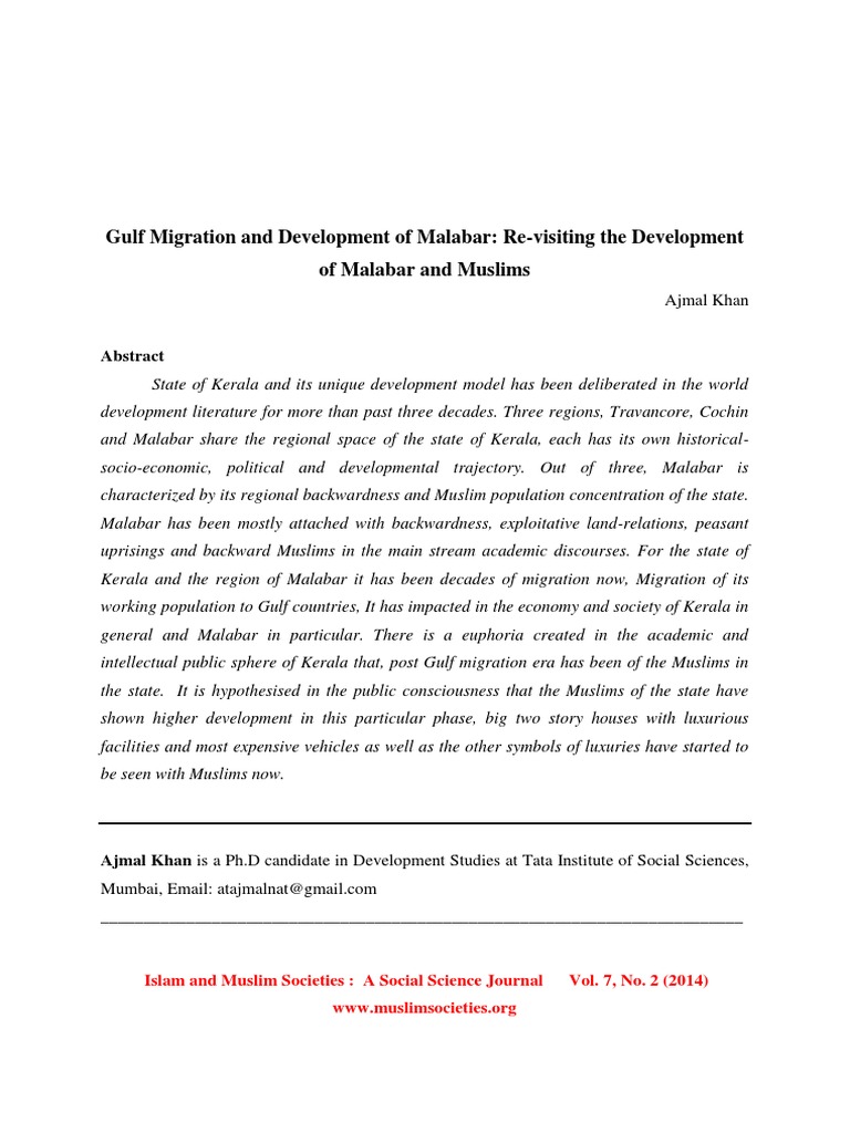 Gulf Migration and Development of Malabar PDF | PDF | Kerala | Immigration