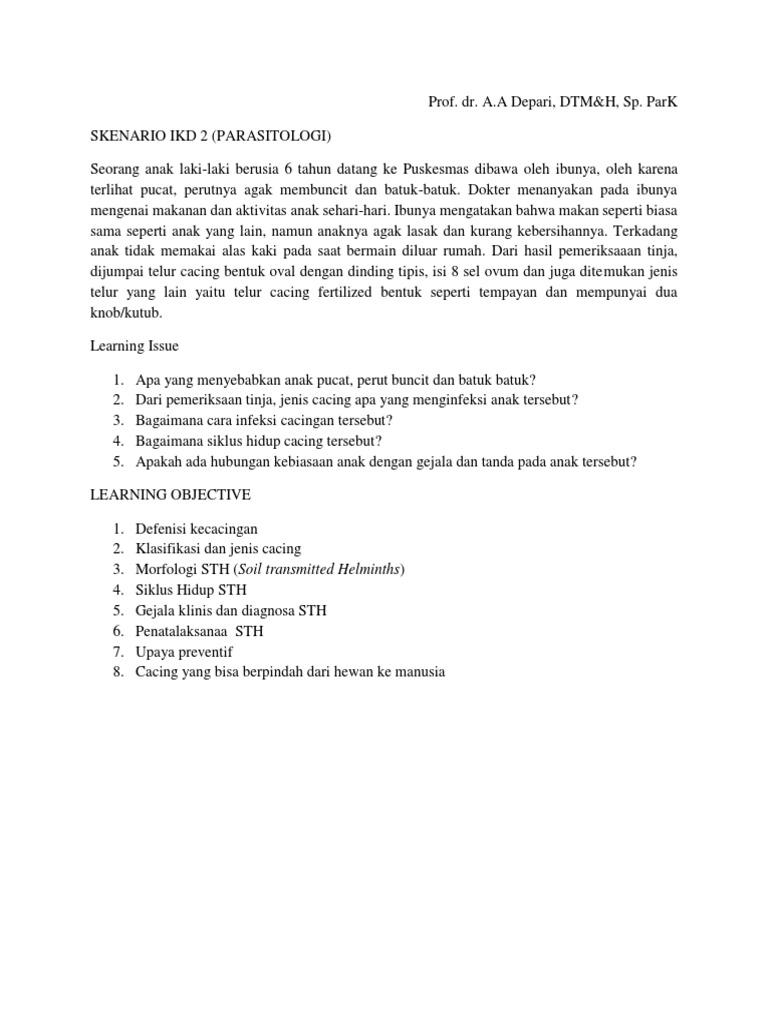 SKENARIO Parasitologi IKD 2 | PDF | Pengembangan Diri | Kesehatan Holistik